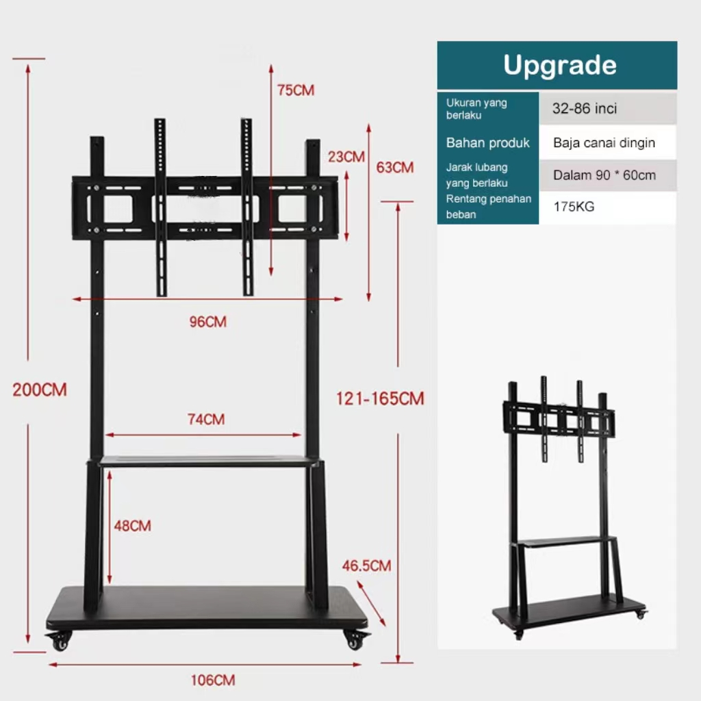 Jual Bracket standing roda LED TV 32"- 100" + Tray,Braket TV Standing ...