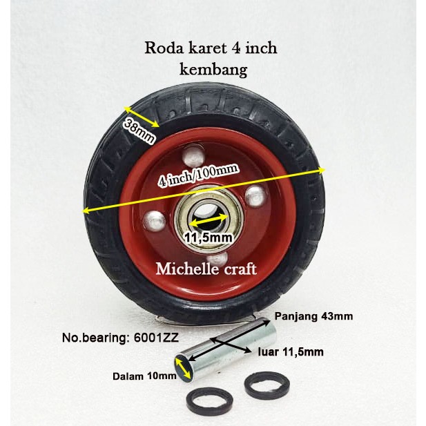 Jual Roda Karet 4 inch Kembang HEAVY DUTY gerobak troli Wheel only/pc ...