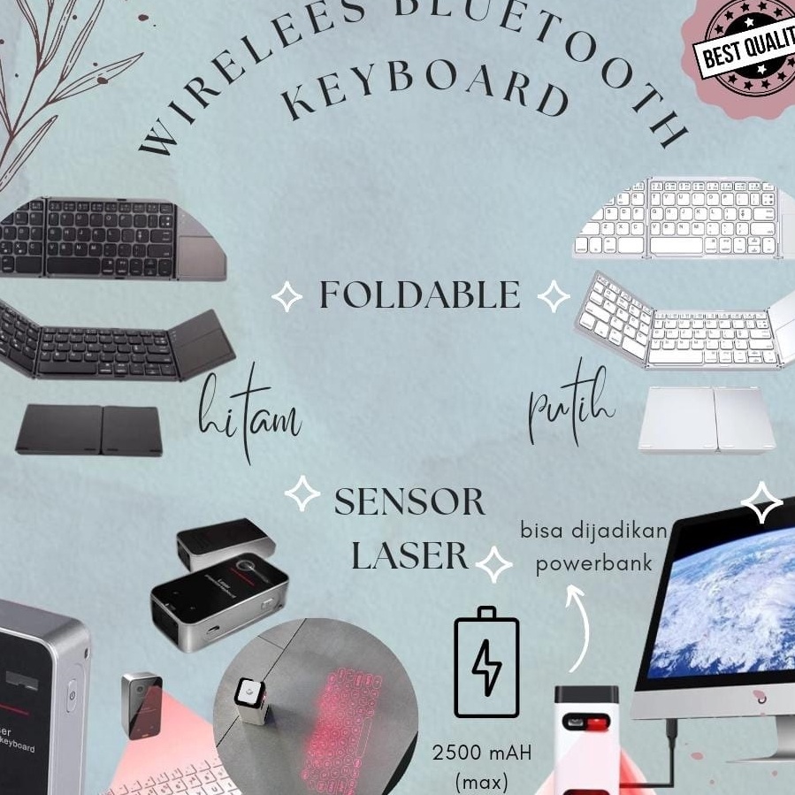 Jual Stock Banyak Foldable Wireless bluetooth Keyboard 3 Layers with ...