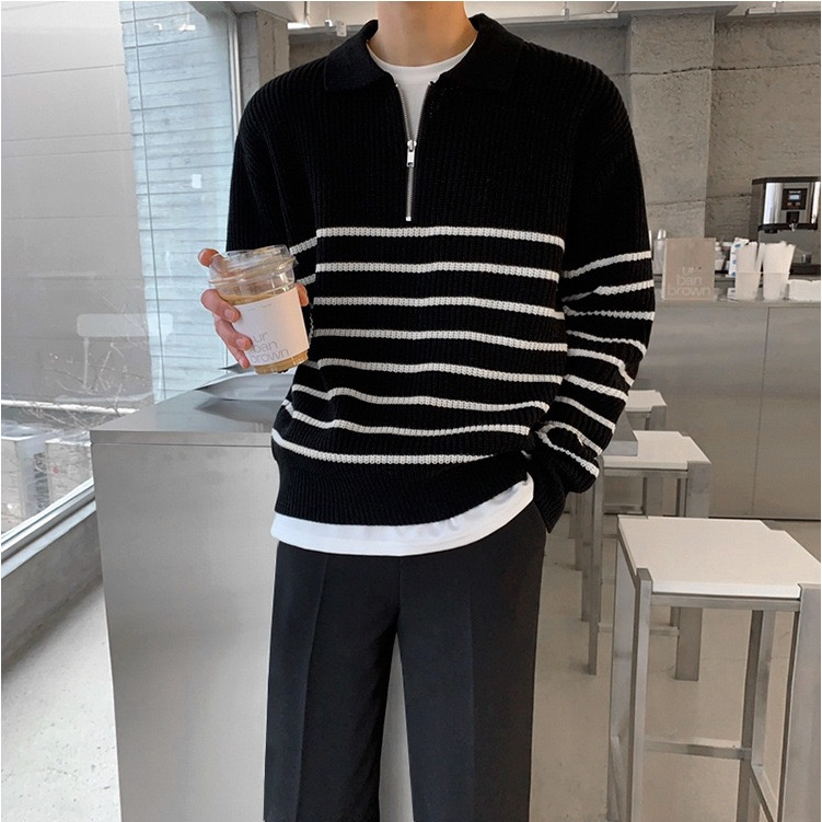Jual JACE STRIPED POLO SWEATER (BLACK) | SWEATER POLO RAJUT PRIA ...