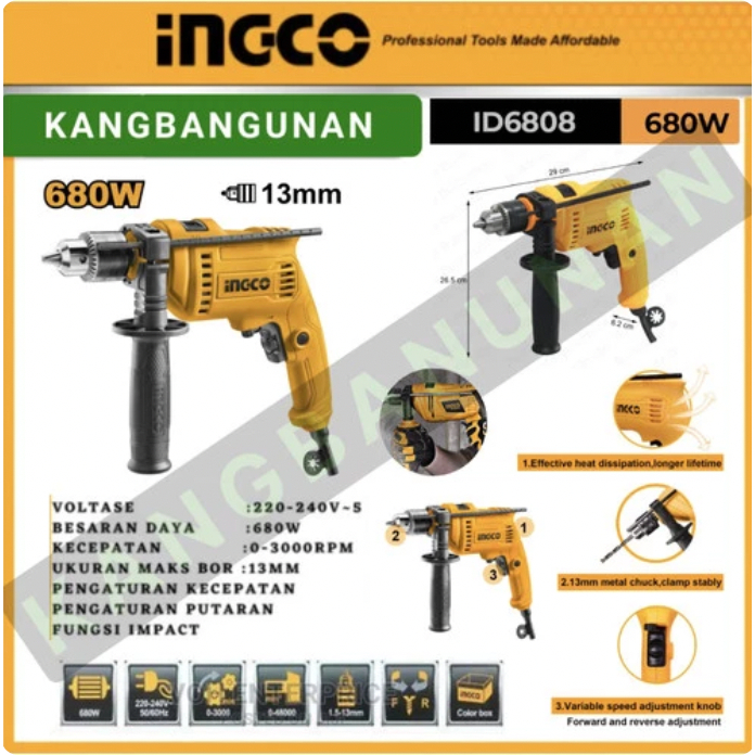 Jual Mesin Bor Murah Tangan Beton Impact Drill 13mm 680W ECO INGCO ...