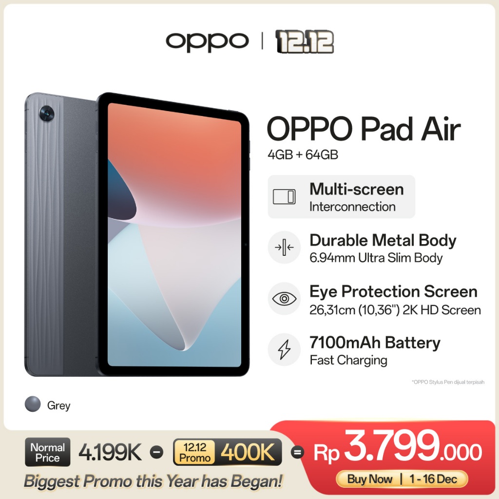 Jual OPPO Pad Air 4GB/64GB [2K HD Eye Protection Screen, Ultra Slim ...