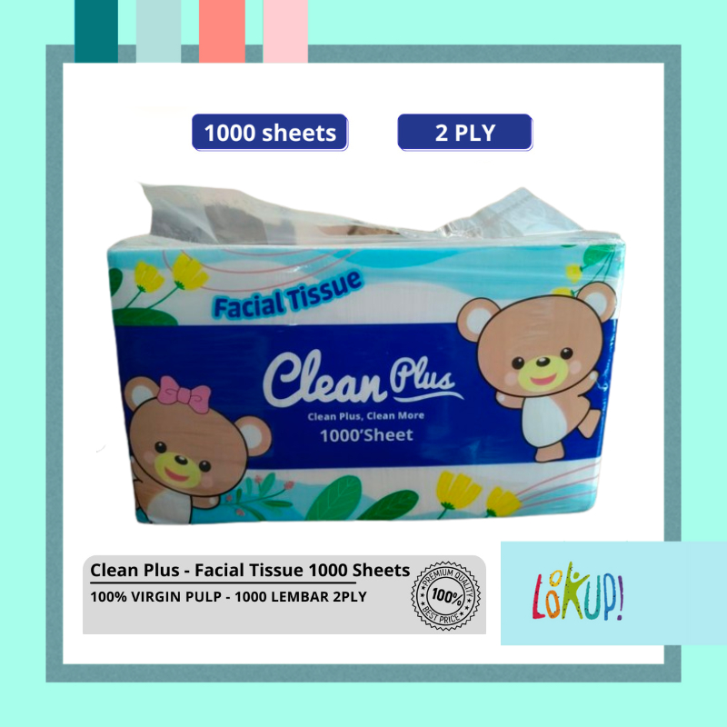 Jual CLEAN PLUS - Facial Tissue 1000 Sheets (2 Ply) I Tisu Wajah ...