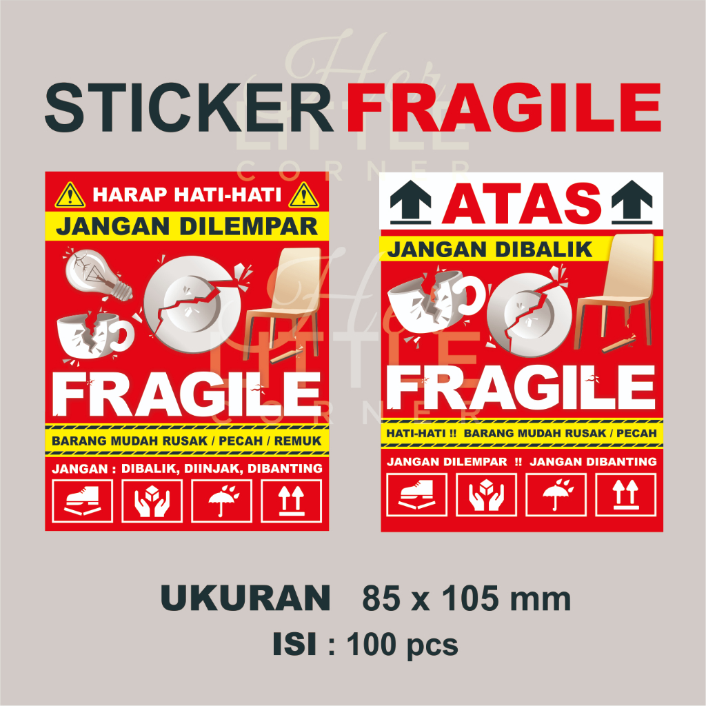 Jual STICKER FRAGILE (100 pcs) uk. 8,5 x 10,5 cm | Shopee Indonesia