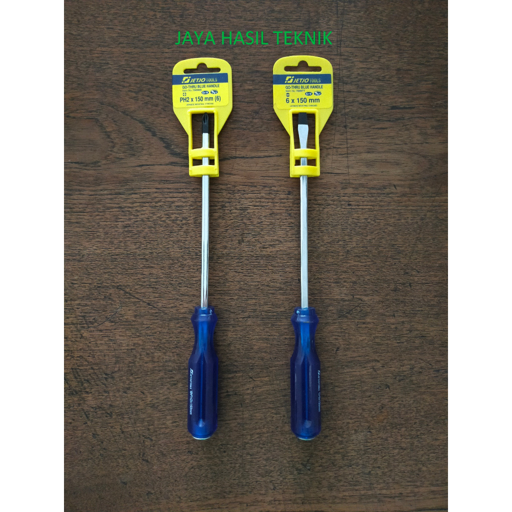 Jual Jetjo Tools Obeng Tembus Go-Thru Blue Handle Plus (+) Minus (-) x ...