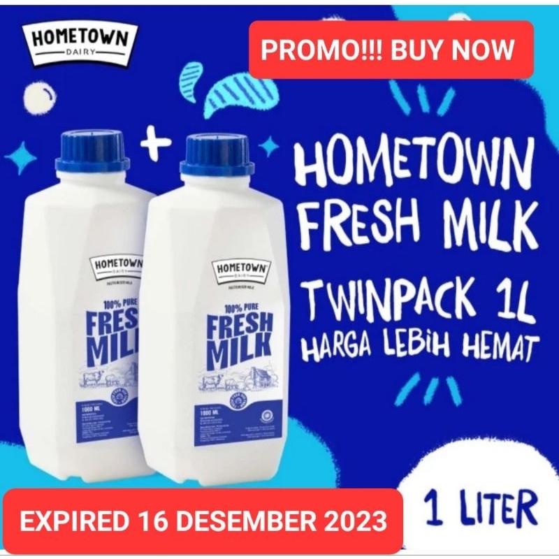 Jual PROMO!!! Hometown Fresh Milk 1 Liter Free 1 Liter | Shopee Indonesia