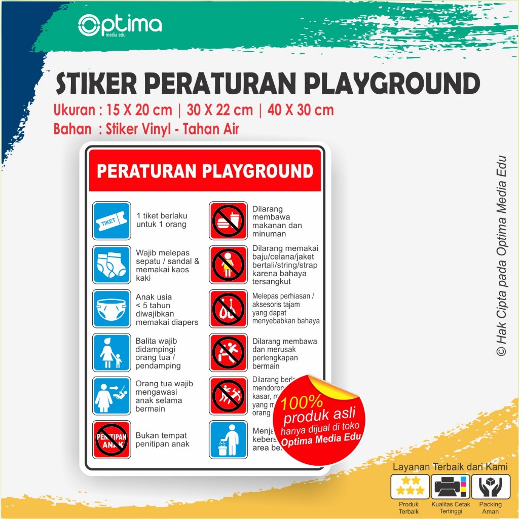 Jual Stiker Peraturan Wahana Bermain / Play Ground / Arena Bermain ANak ...