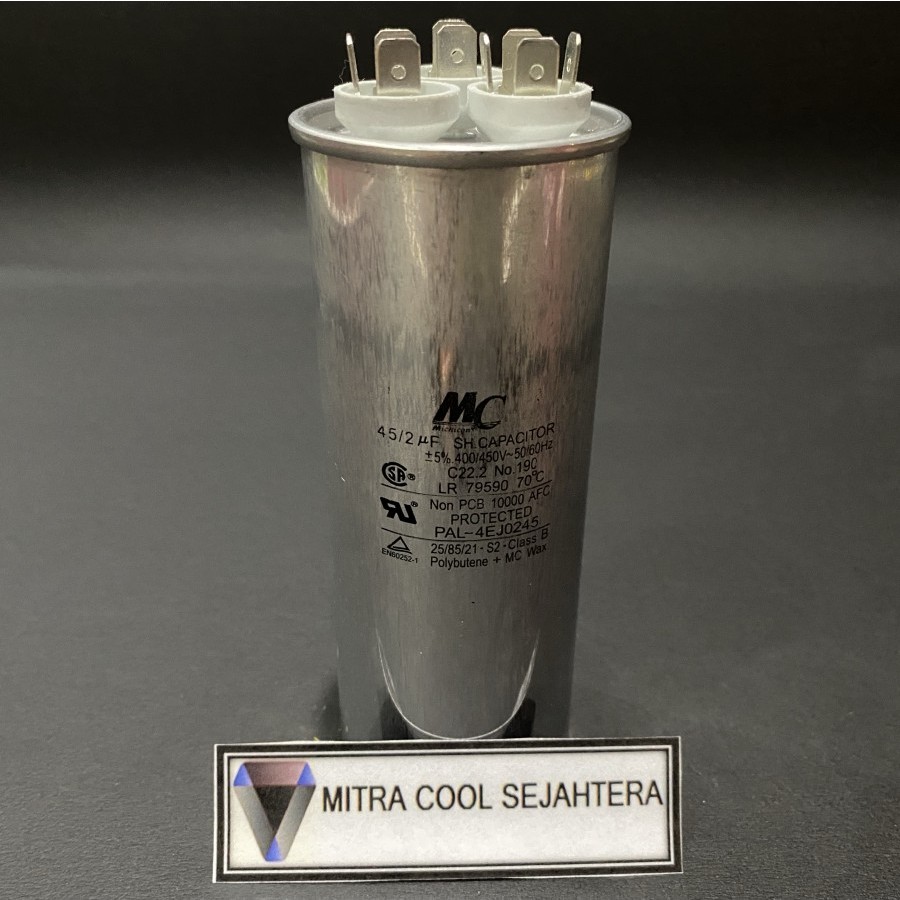 Jual KAPASITOR AC / CAPACITOR AC LG 3 KAKI 45/2 UF ( MERK MC ) 45/2 MIKRO | Shopee Indonesia