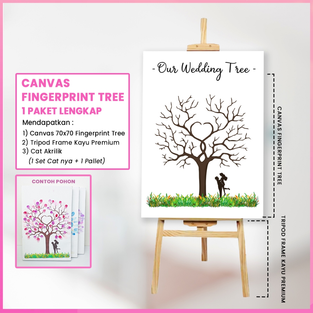 Jual (1 Paket) Standing Frame + Kanvas Wedding Tree Fingerprint Guest ...