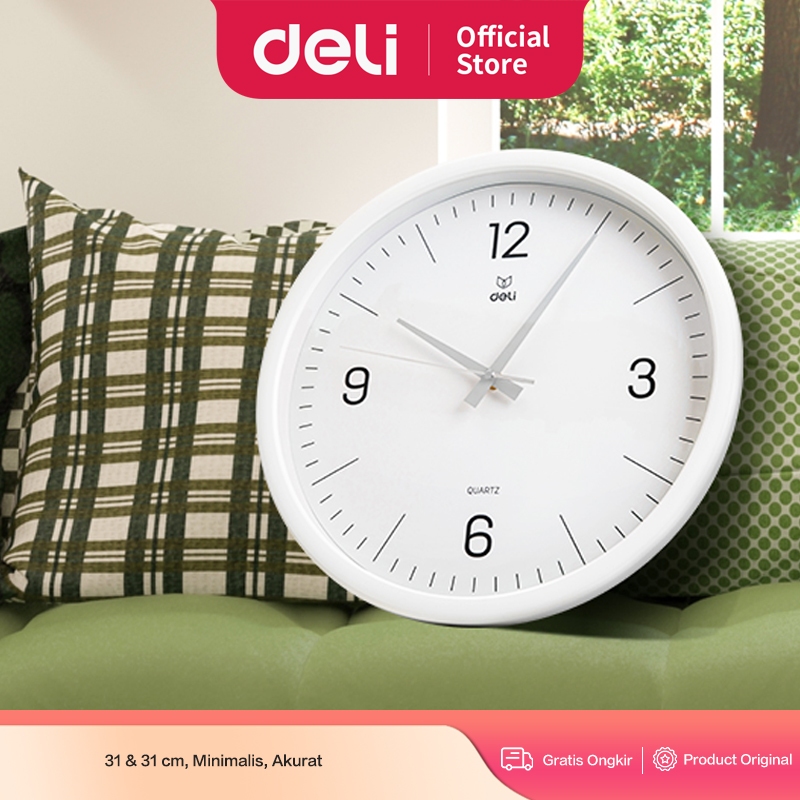 Jual Deli Jam Dinding Minimalis / Wall Clock Putih 900XS | Shopee Indonesia