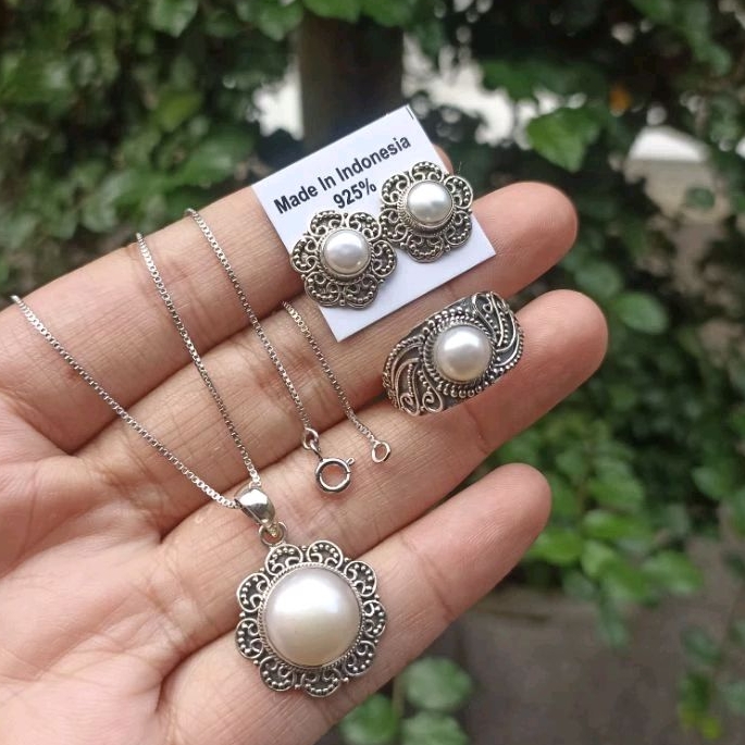 Jual perhiasan bali mutiara air tawar perak bali 925% | Shopee Indonesia