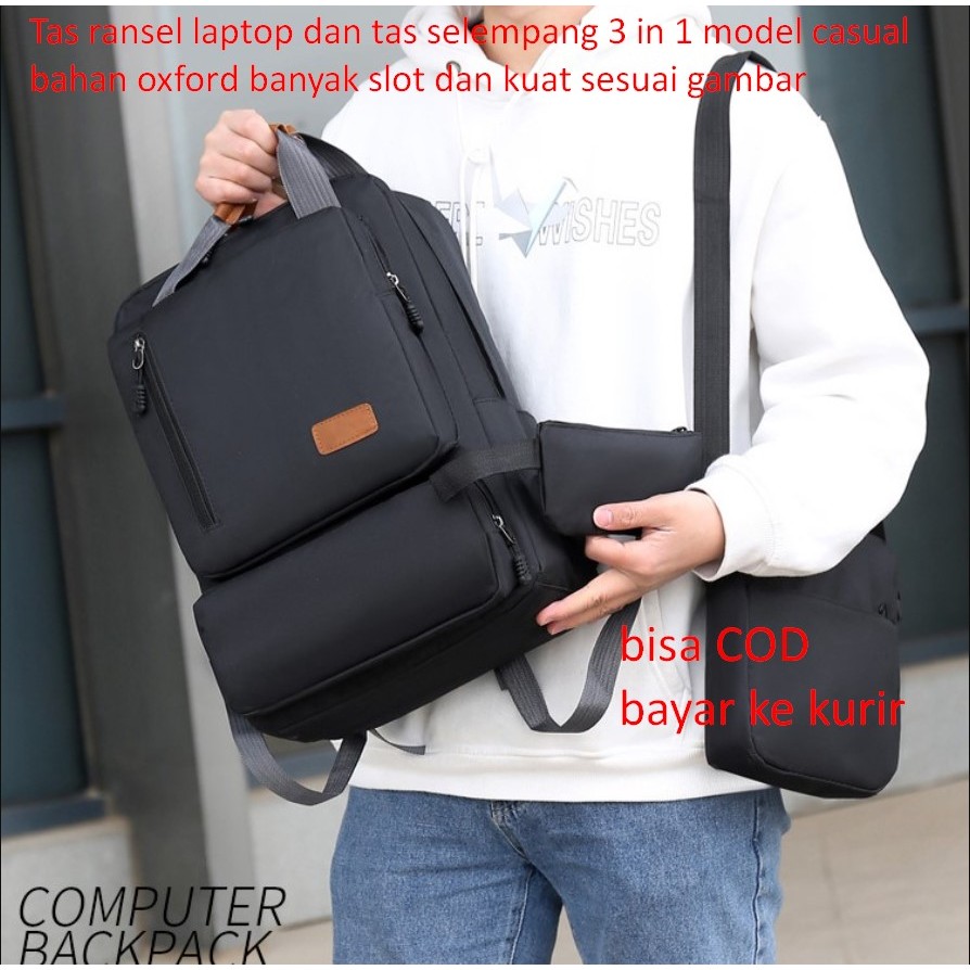 Jual Tas ransel laptop dan tas selempang 3 in 1 model casual bahan ...