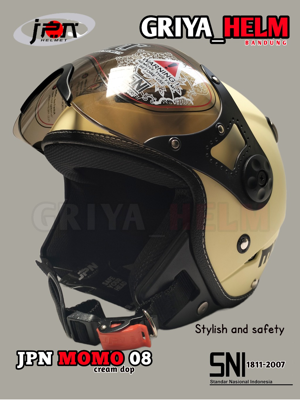Jual Helm jpn momo kaca pilot cream dop SNI | Shopee Indonesia