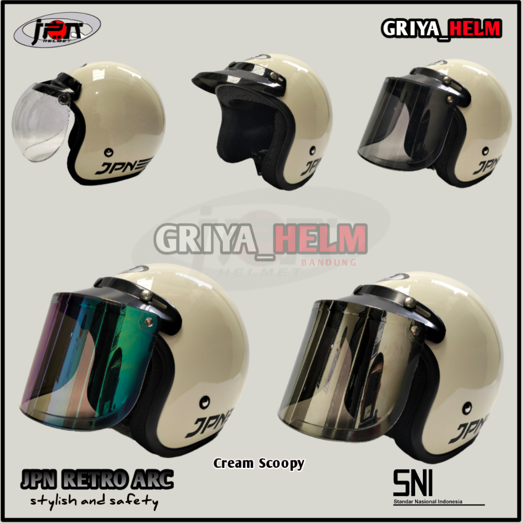 Jual Helm jpn retro cream scoopy SNI | Shopee Indonesia