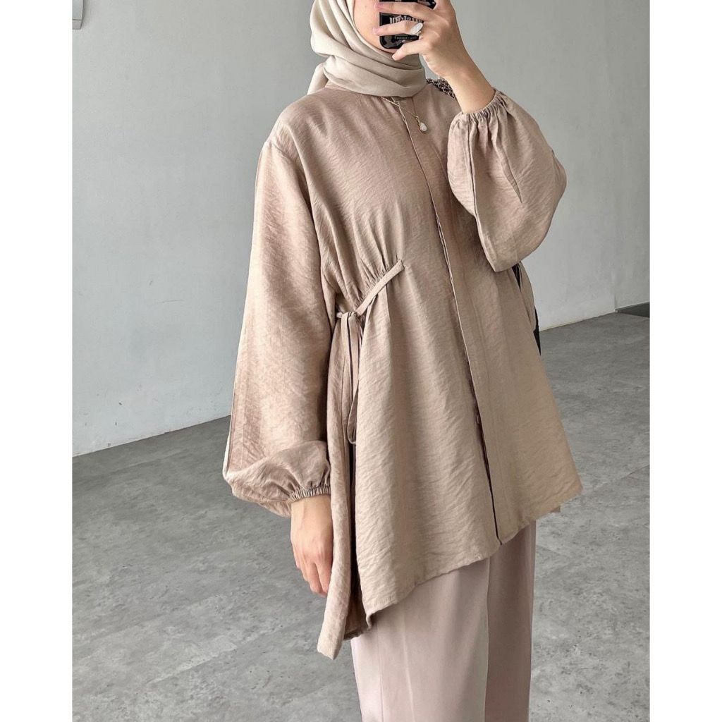 Jual Alea Blouse Semi Tunik Polo Linen Preimum Tali Samping LD 110cm ...