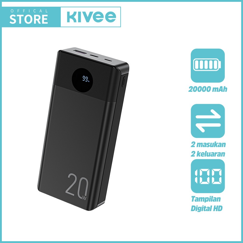 Jual KIVEE Powerbank 20000 mAh Real fast charging 22.5w Tipe C USB PD3 ...