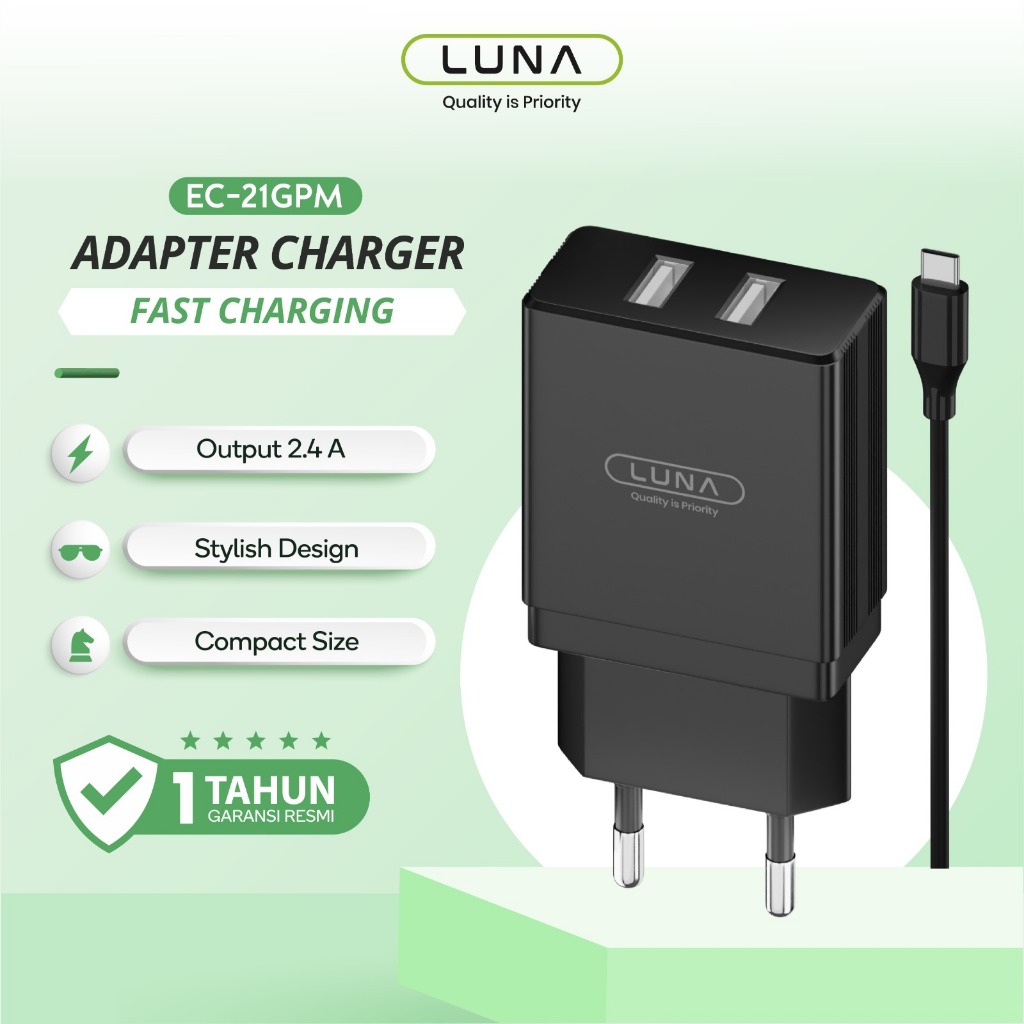 Jual LUNA Adapter Charger Fast Charging 2.4 A Single Dual USB Wall ...
