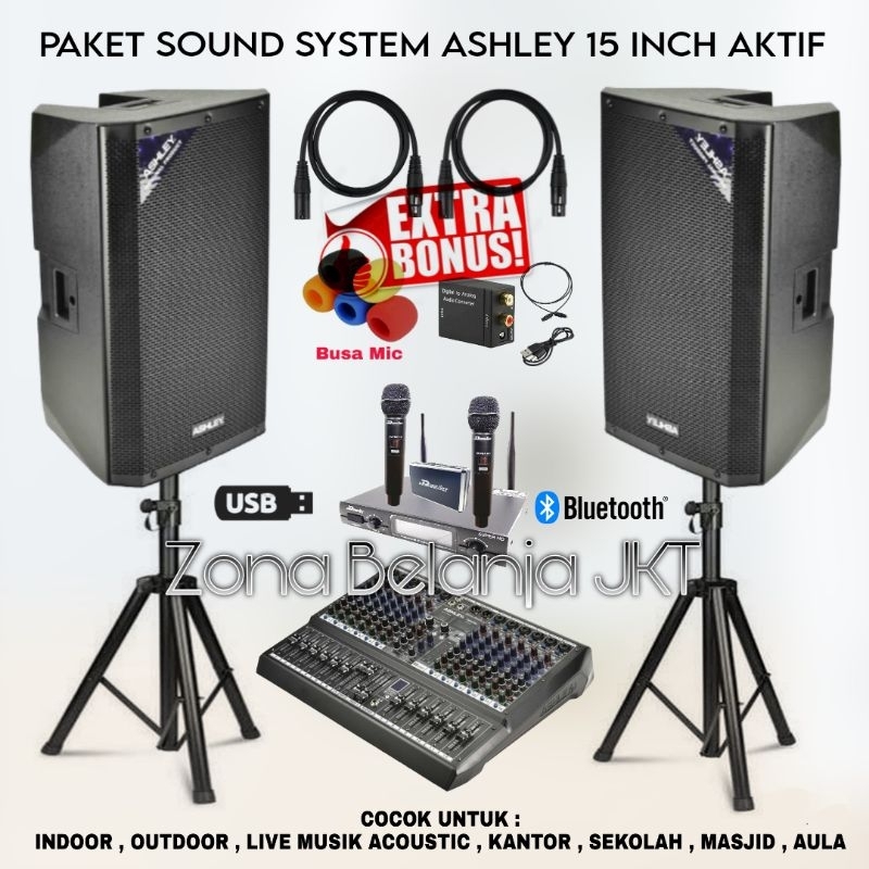 Jual PAKET SOUND SYSTEM INDOOR OUTDOOR LIVE MUSIK KARAOKE SPEAKER ASHLEY 15 INCH AKTIF MIXER 12 ...