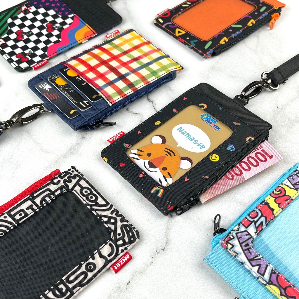 Jual ID card holder hanging wallet name tag kartu lanyard zipper motif ...