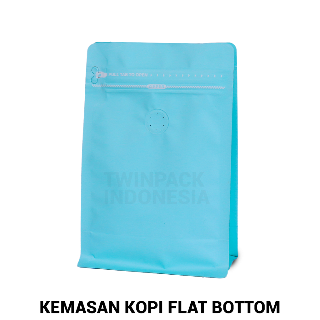 Jual Kemasan Kopi 200 - 250 Gram Ziplock Biru Muda Flat Bottom | Valve | Zipper | Packaging Kopi ...