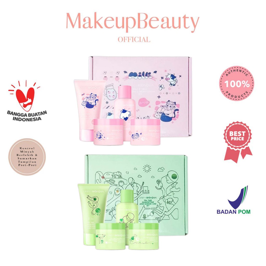 Jual BIOAQUA 4pcs Skincare Paket Niacinamide Glowing & Brightening ...