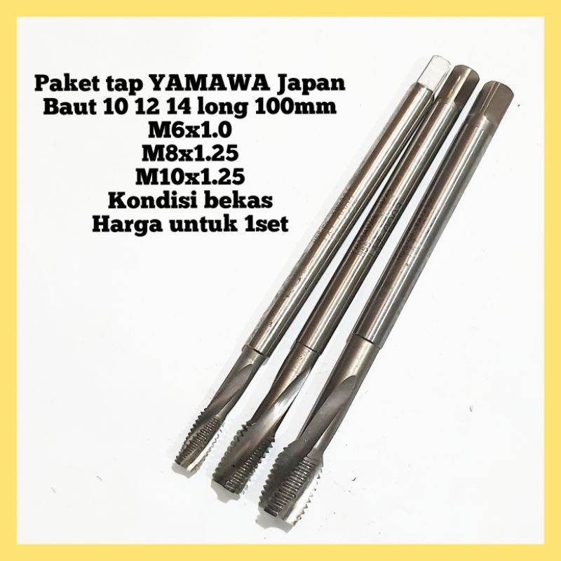 Jual paket tap baut 10 baut 12 baut 14 M6 m8 m10x1.25 yamawa Japan long 100mm | Shopee Indonesia