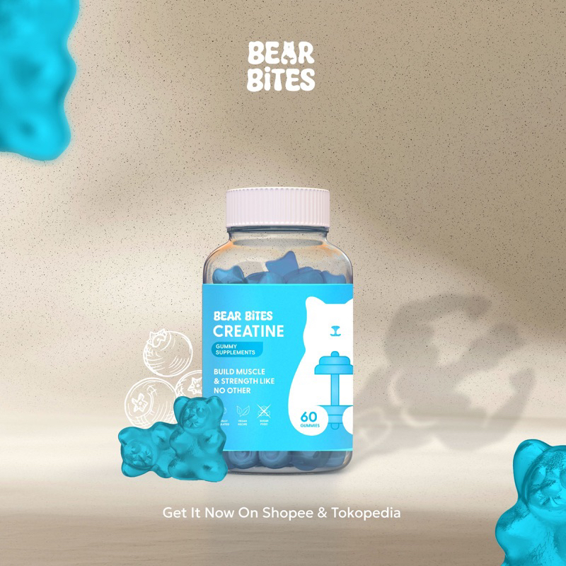 Jual Bear Bites Creatine Gummy Supplements - 60 Delicious Blueberry ...