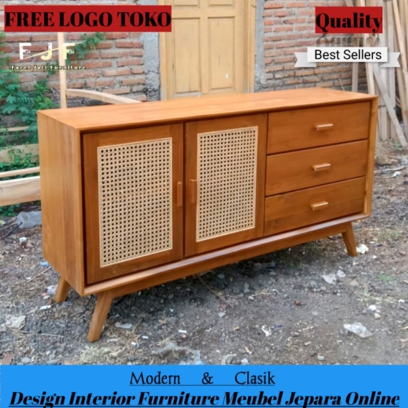Jual Bufet Pendek Minimalis Modern Pintu Rotan Meja Bufet Tv Kayu Jati ...