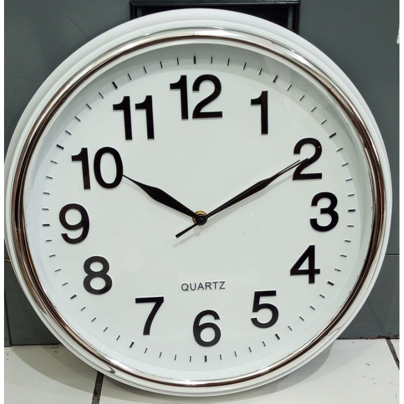 Jual jam dinding bulat besar putih chrome silver 1374 diameter 40,4cm ...