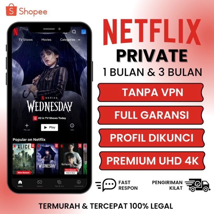 Jual NETFLIIXX PERMIUM TANPA VPN 1 BULAN FULL UHD 4k ANTI HOLD FULLGARANSI 100% | Shopee Indonesia