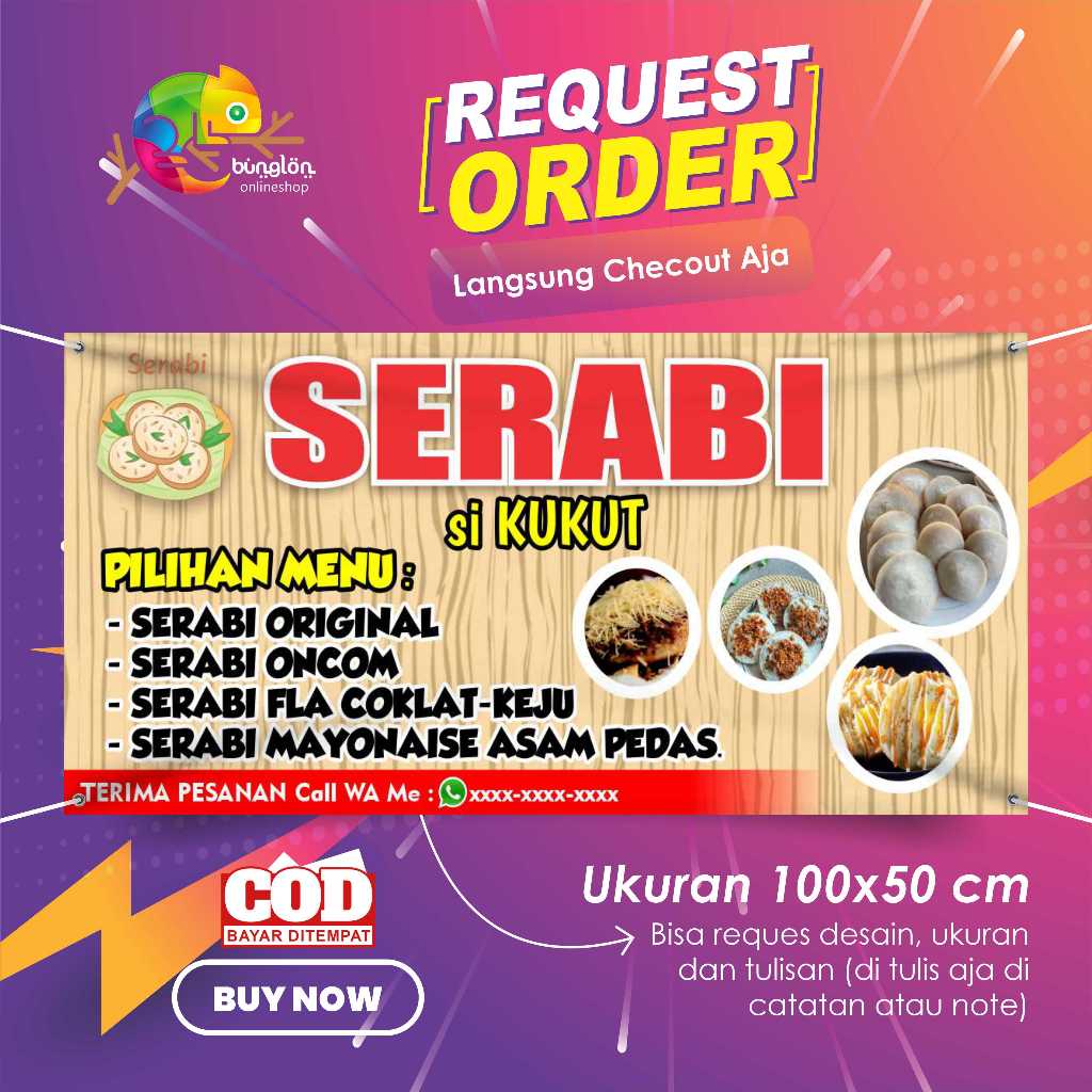 Jual Spanduk Banner 100x50 Serabi Surabi Custom Desain | Shopee Indonesia