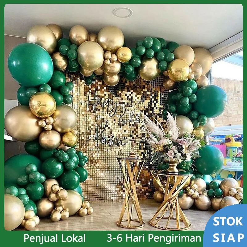 Jual 142Pcs Kit Karangan Bunga Balon Lengkungan Balon Hijau dan Emas ...