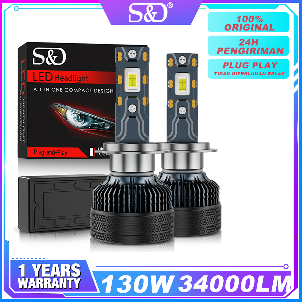 Jual S&D 2pcs 130W 34000LM lampu LED H4 daya tinggi H1 H7 H11 H9 H16 H8 ...