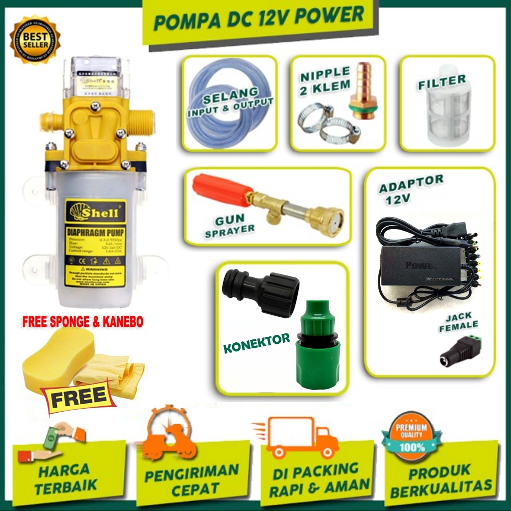 Jual SHELL Paket Lengkap Mesin Pompa Air DC 12V High Pressure Car Washing Water Diaphragm Pump ...
