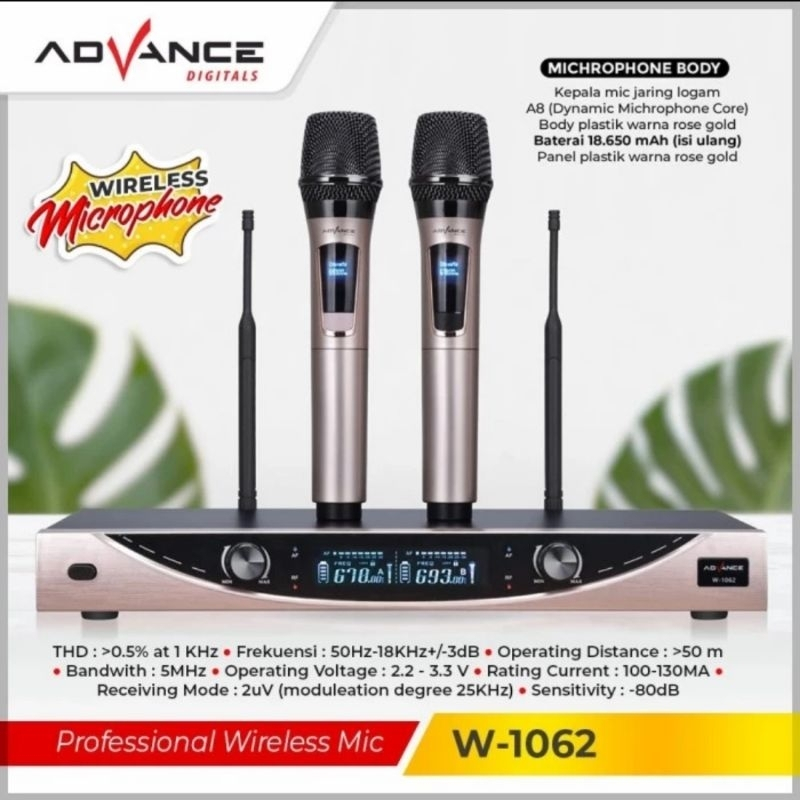 Jual Advance W1062 Dual Mic Wireless Profesional Microphone + amplifier ...
