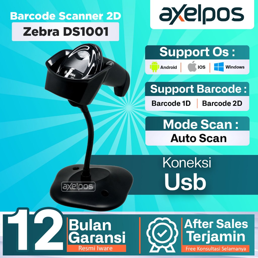 Jual Axelpos BARCODE SCANNER ZEBRA SYMBOL DS-1001 2D AUTO SCAN | Shopee Indonesia