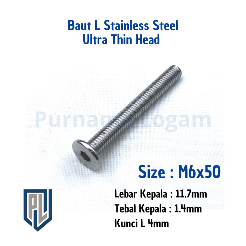 Jual Baut L Ultra Thin M6 x 50 ( Baut 10 Panjang 5 cm ) Stainless 304 Baut Soket Super Tipis ...