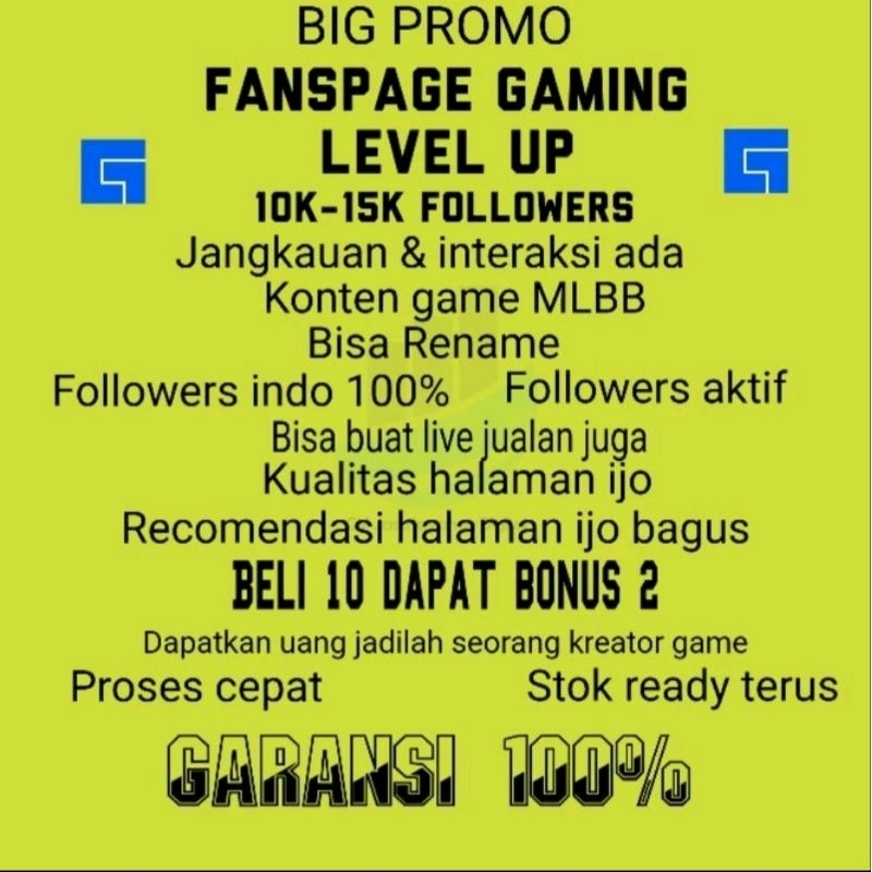 Jual Jual Fanspage Gaming Level Up indo foll asli real human jangkauan luas | Shopee Indonesia