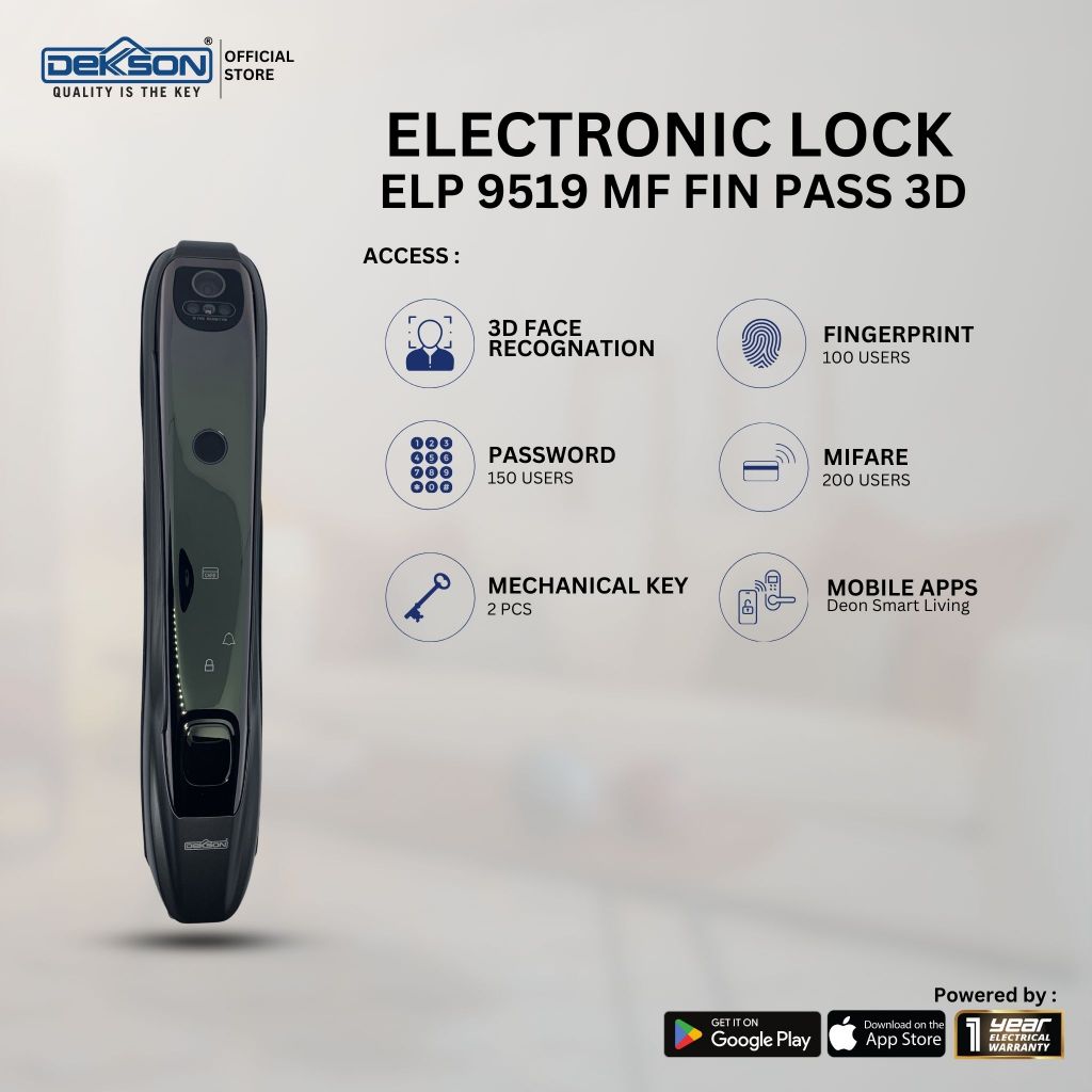 Jual ELECTRONIC LOCK DEKKSON ELP 9519 MF FIN PASS 3D GREY | Shopee ...