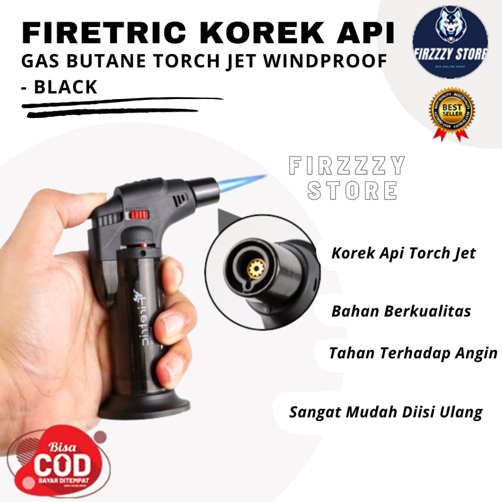 Jual Firetric Korek Api Gas Butane Torch Jet Windproof - Black | Shopee ...