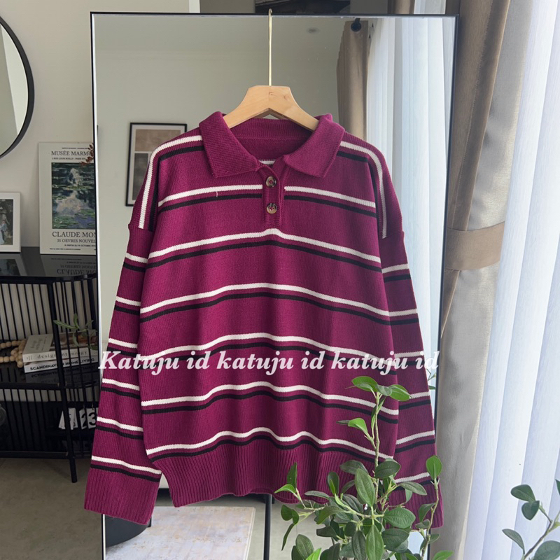 Jual Atasan Polo rajut motif Garis NIKITA | Shopee Indonesia