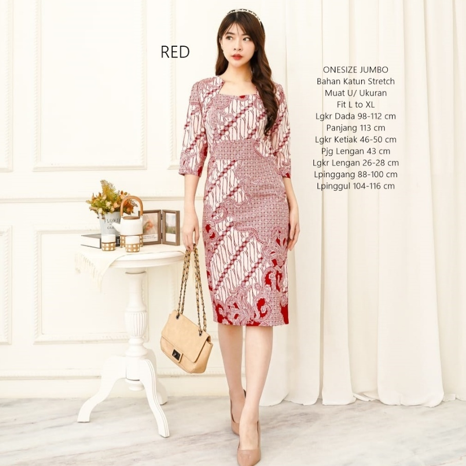 Jual Baju Midi Dress Batik Wanita Modern Jumbo Big Size Gaun Sexy Bodycon Ketat Kerja Motif ...