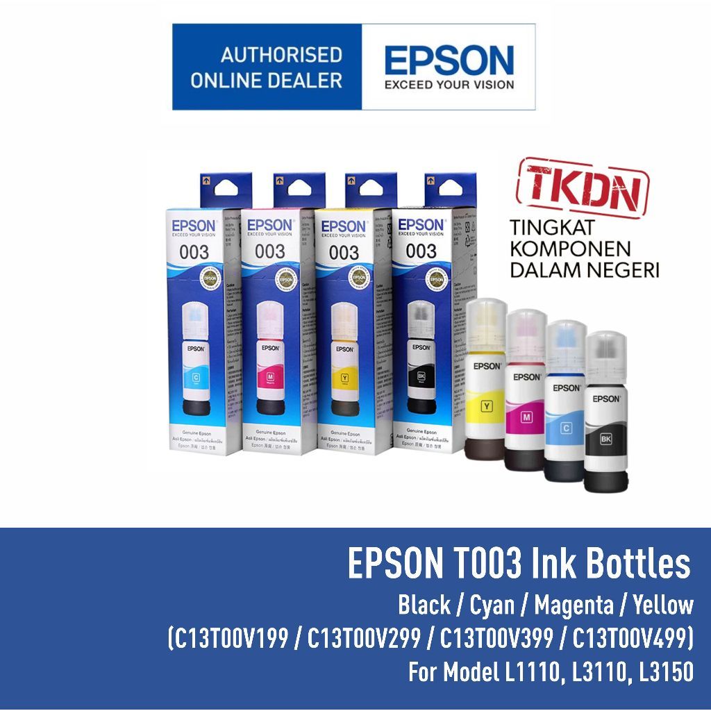 Jual Tinta Epson 003 T003 T-003 Original Hitam Biru Merah Kuning L1110 ...