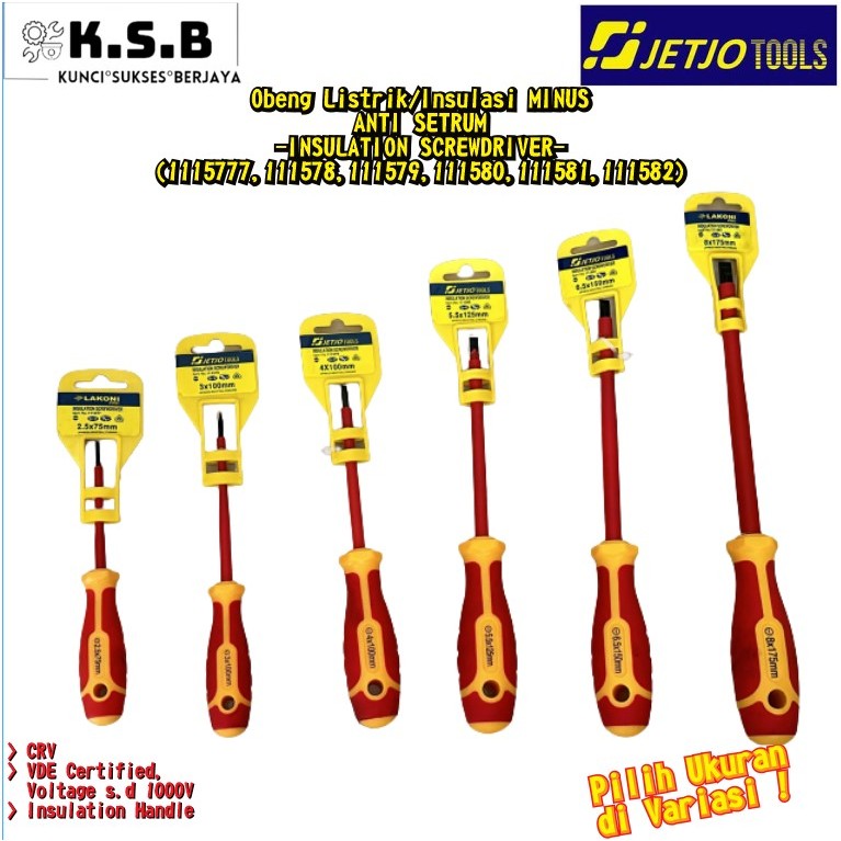 Jual Obeng Listrik/Insulasi MINUS/ Insulation Screwdriver MINUS JETJO ...