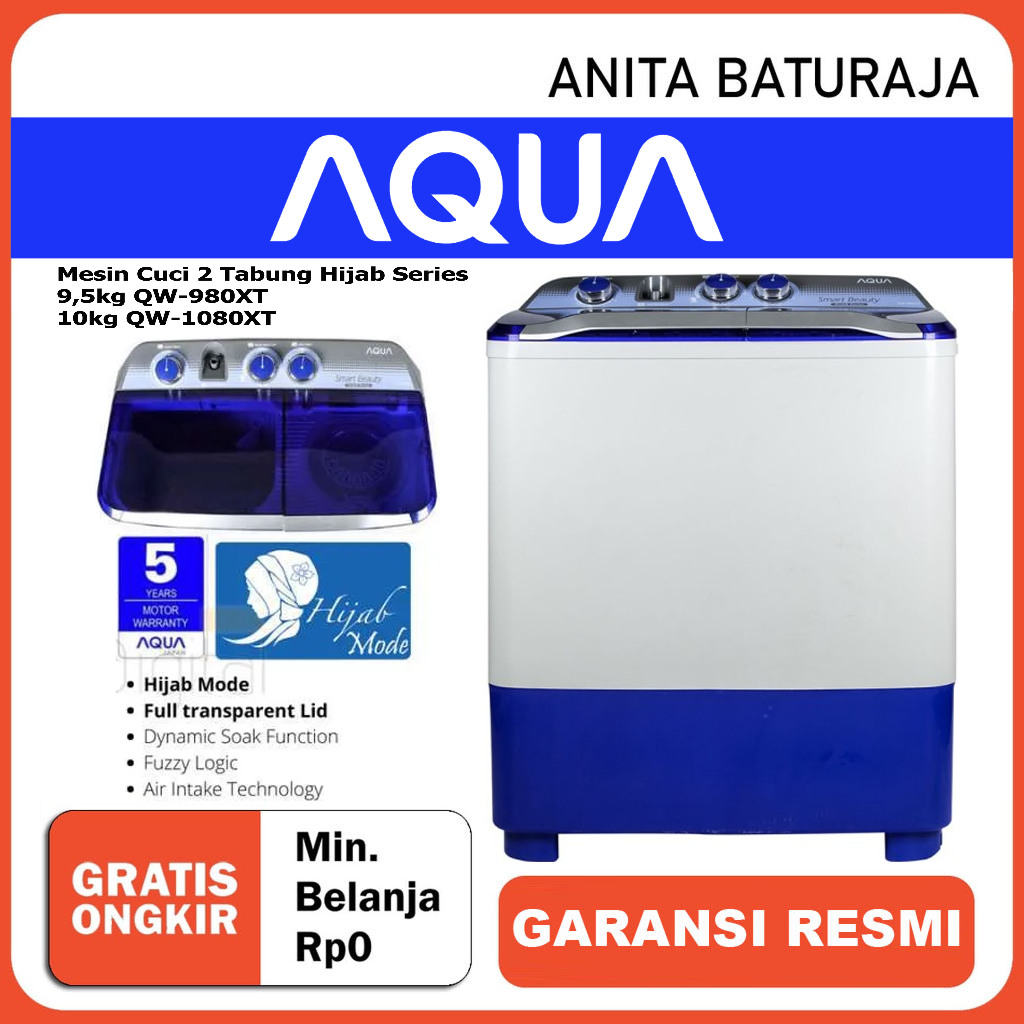 Jual MESIN CUCI AQUA 2 TABUNG HIJAB SERIES 7KG QW-781XT, 9,5KG QW-980XT DAN 10KG QW-1980XT ...