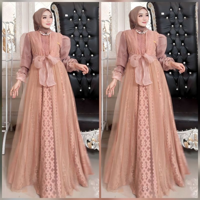 Jual Gaun Pesta Wanita Lesti Medina Full Brokat Organza Baju Kondangan ...