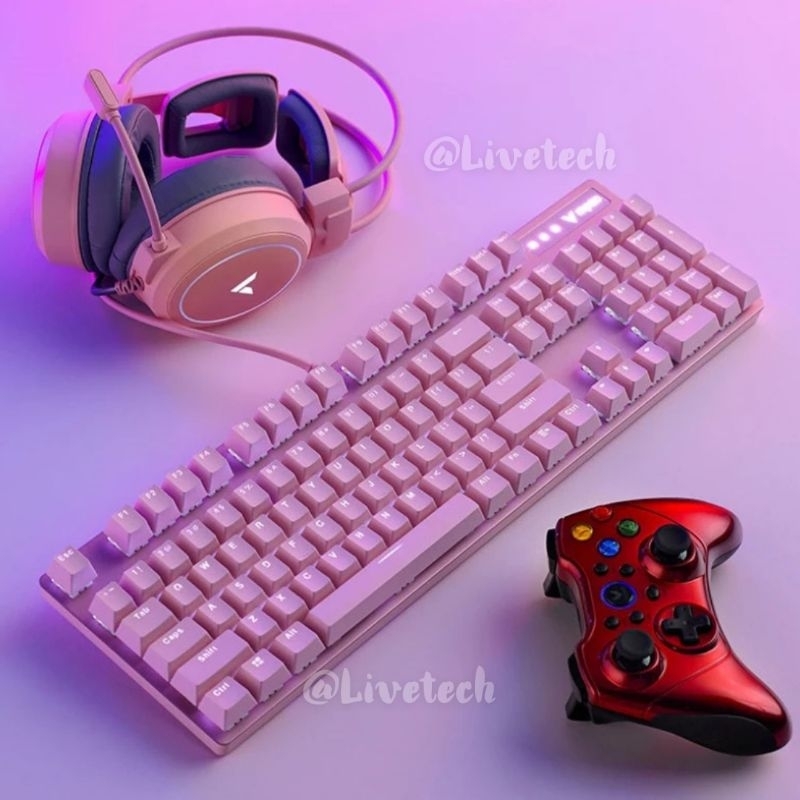 Jual LIVETECH Ungu Gaming Keyboard Mechanical K500 Feel Pink Mekanikal ...