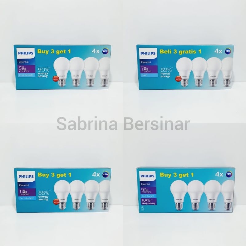 Jual PHILIPS LAMPU LED BULB PAKET MULTIPACK 5W 7W 9W 11W ESSENTIAL LED e27 6500K PUTIH | Shopee ...