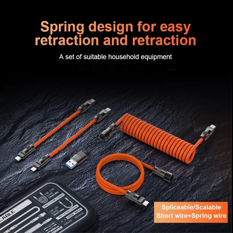 Jual USB Type C Lightning Spring Coiled Cable Extension Charging Set ...