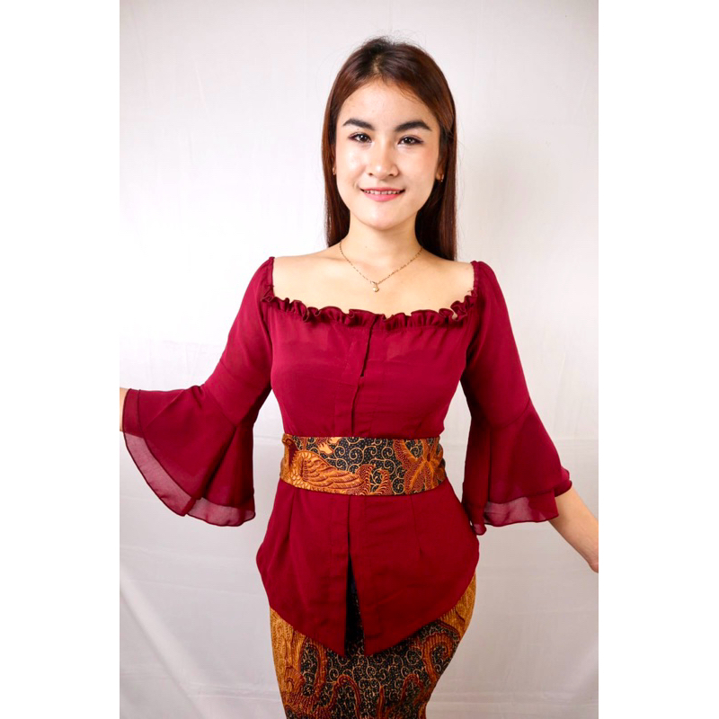 Jual kebaya modern Sabrina lengan rumbai - kebaya polos - kebaya modern ...